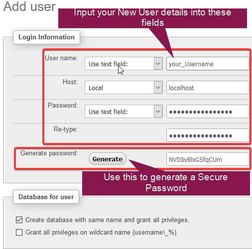 Adding New Mysql Users To Your Mysql Database Via The Phpmyadmin Interface