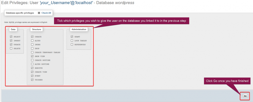 Adding new MySQL users to your MySQL database via the PhpMyAdmin interface