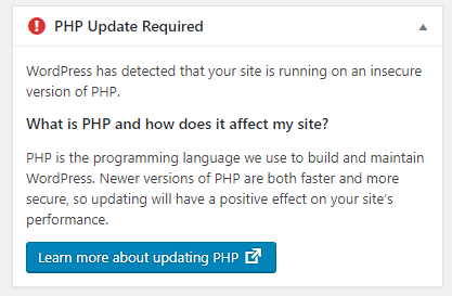 WordPress - PHP Update Required - Pipe Ten